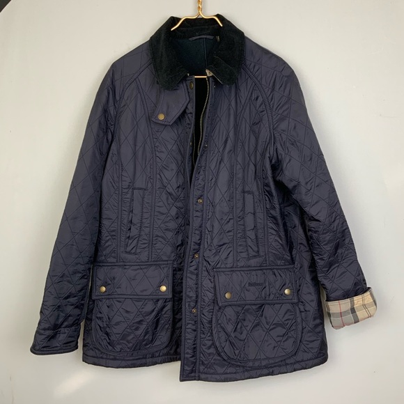 Barbour | Jackets & Coats | Barbour Womens 4 Navy Blue Quilted Corduroy Collar Plaid Cuff Barn ...